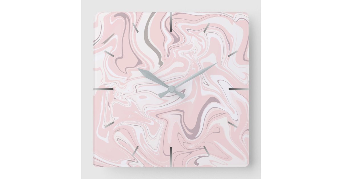 Elegant minimalist pink and white marble look square wall clock | Zazzle