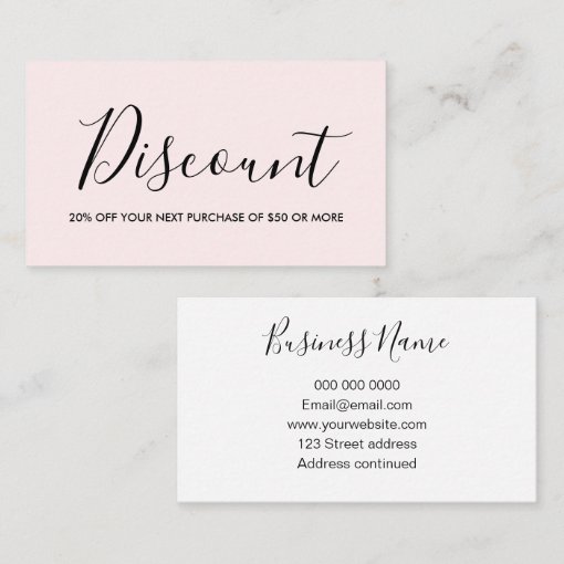 Elegant minimalist pink & black discount card | Zazzle