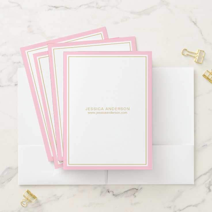 Elegant Minimalist Pink Gold Custom Pocket Folder | Zazzle