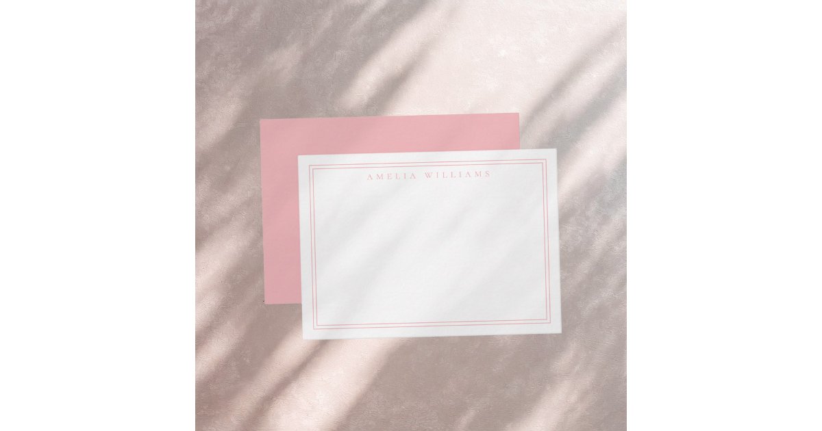 Elegant Minimalist Pink Two Border Note Card | Zazzle