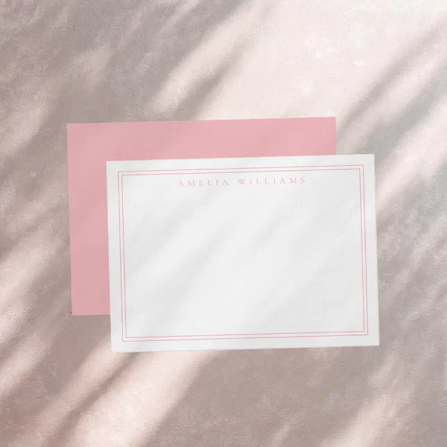 Elegant Minimalist Pink Two Border Note Card | Zazzle