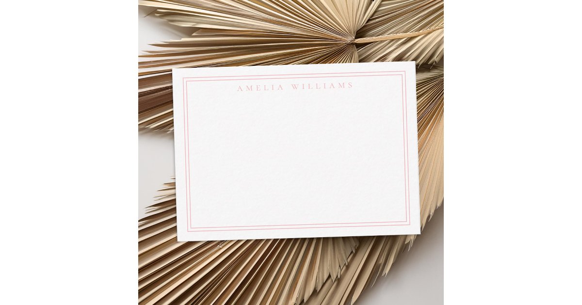 Elegant Minimalist Pink Two Border Note Card | Zazzle