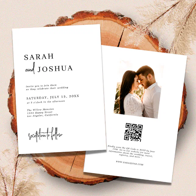 Elegant Minimalist QR Code Photo Wedding Invitation | Zazzle