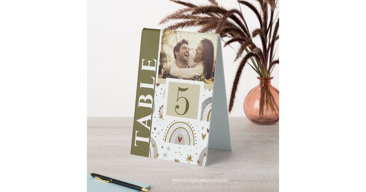 Elegant Minimalist Rainbow Photo Table Number Table Tent | Zazzle