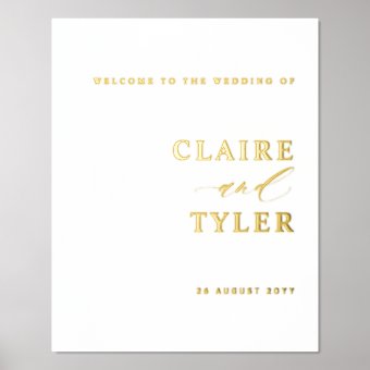 Elegant Minimalist Real Foil Wedding Welcome Sign | Zazzle