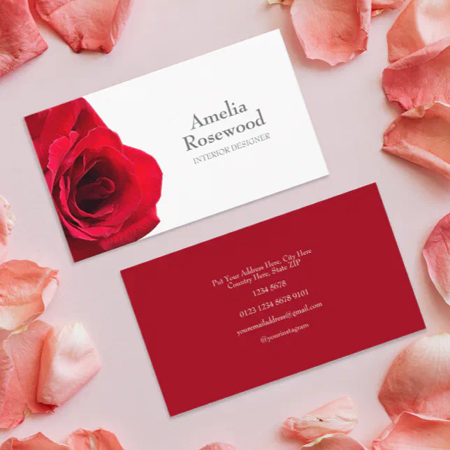 Elegant Minimalist Red Rose Business Card | Zazzle