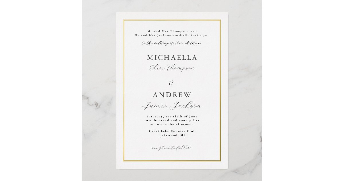 Elegant Minimalist Refined Wedding Invitation Foil Invitation | Zazzle