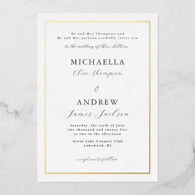 Elegant Minimalist Refined Wedding Invitation Foil Invitation | Zazzle
