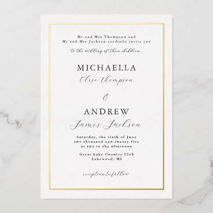 Elegant Minimalist Refined Wedding Invitation Foil Invitation | Zazzle