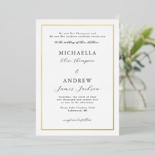 Elegant Minimalist Refined Wedding Invitation Foil Invitation | Zazzle