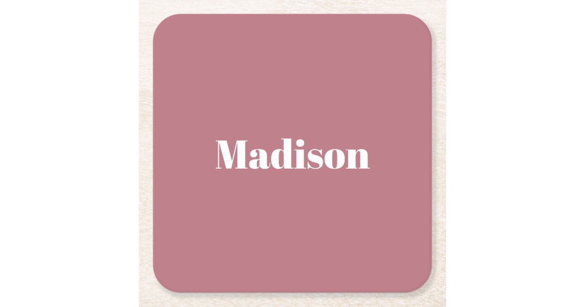 Elegant Minimalist Rose Gold White Name Square Paper Coaster | Zazzle
