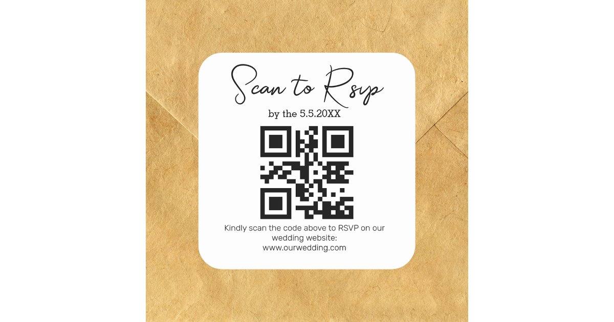 elegant minimalist rsvp qr code wedding square sticker | Zazzle