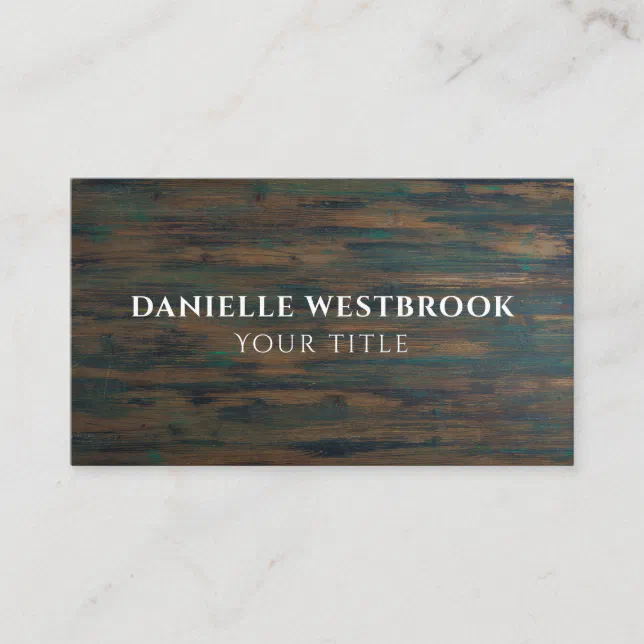 Elegant Minimalist Rustic Dark Wood Business Card | Zazzle