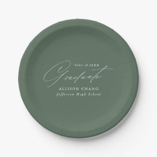 Elegant Minimalist Sage Green Graduation Paper Plates | Zazzle