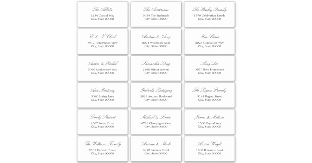 Elegant Minimalist Script 18 Guest Address Labels | Zazzle