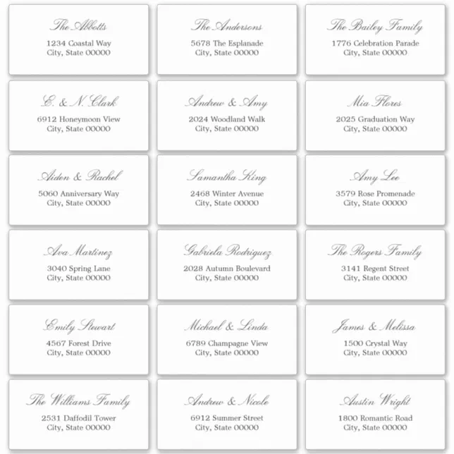 Elegant Minimalist Script 18 Guest Address Labels | Zazzle