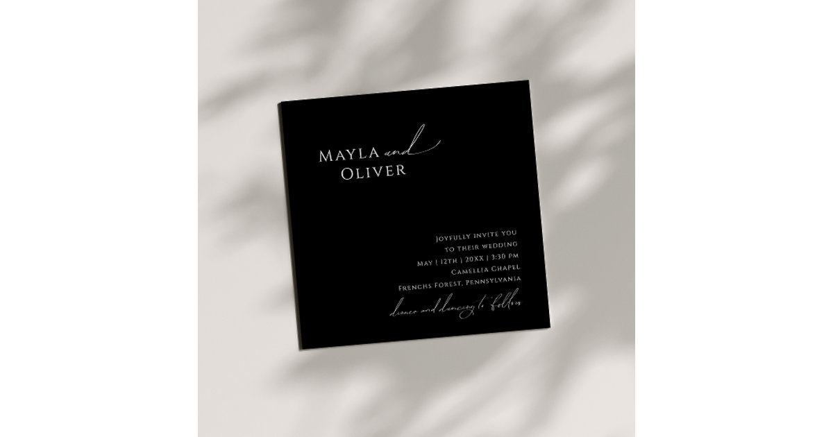 Elegant Minimalist Script | Black Square Wedding Invitation | Zazzle