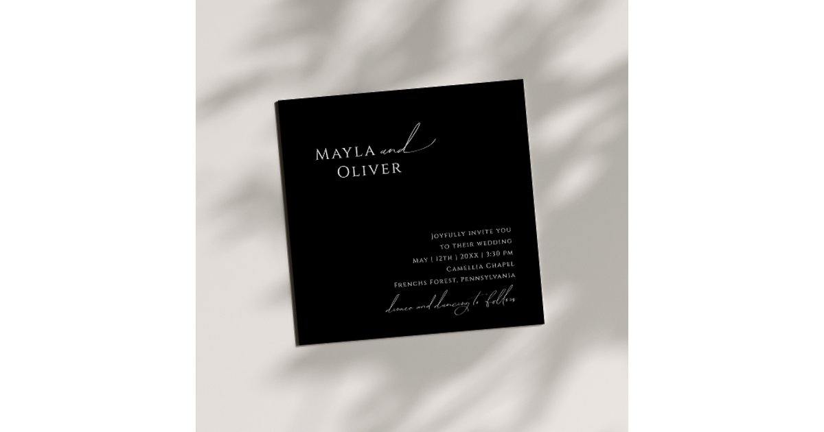 Elegant Minimalist Script | Black Square Wedding Invitation | Zazzle