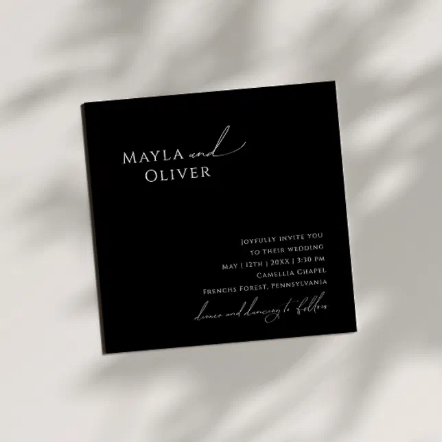 Elegant Minimalist Script | Black Square Wedding Invitation | Zazzle