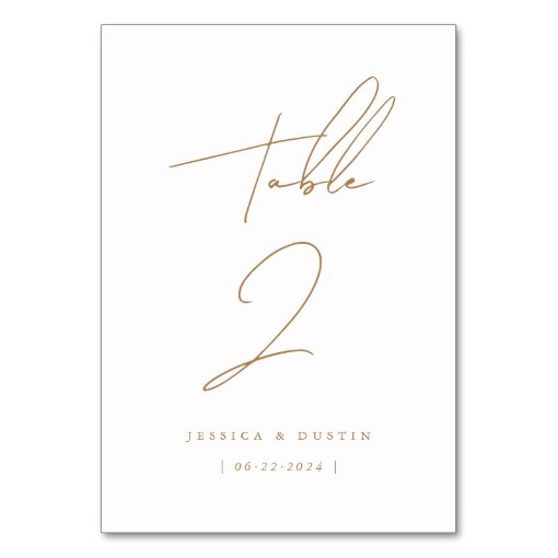 Elegant Minimalist Script Gold Wedding Table Number | Zazzle
