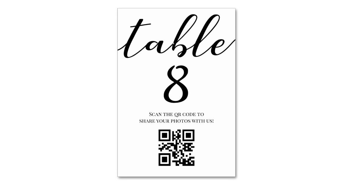 elegant minimalist script wedding qr code table number | Zazzle