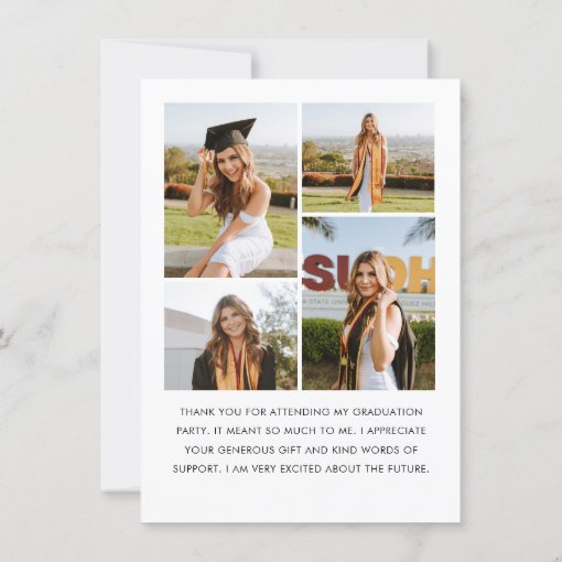 Elegant Minimalist Simple Graduation 5 Photo Thank You Card | Zazzle