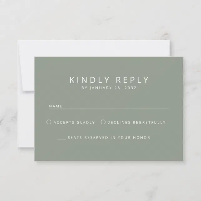 Elegant minimalist simple slate grey wedding RSVP card | Zazzle