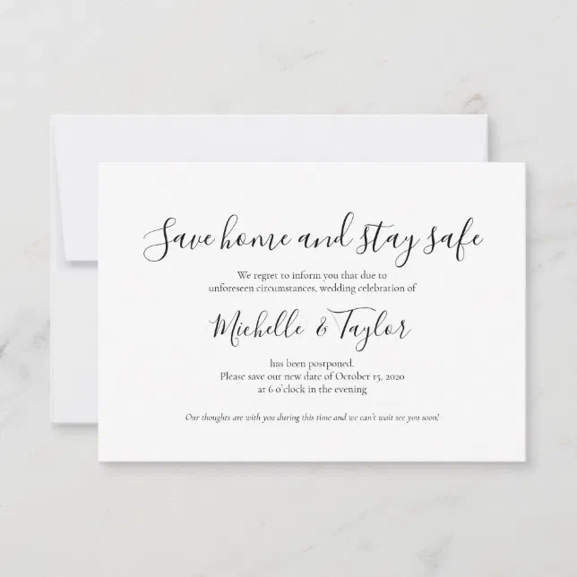 Elegant Minimalist Stay home and stay safe Card | Zazzle