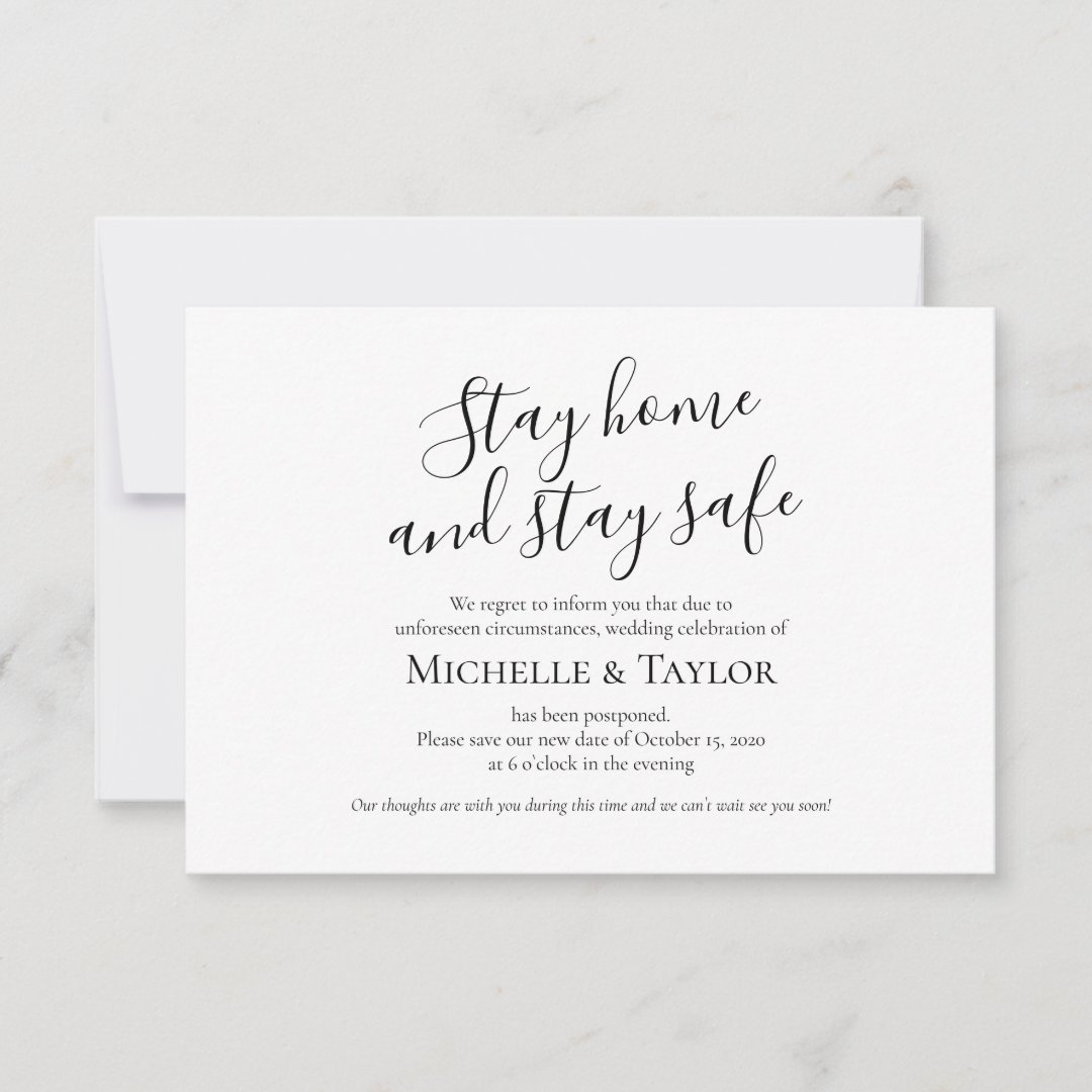 Elegant Minimalist Stay home and stay safe Card | Zazzle