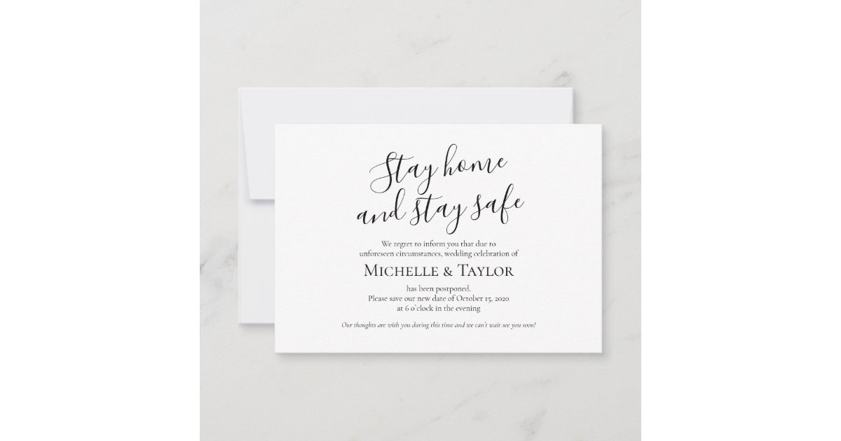 Elegant Minimalist Stay home and stay safe Card | Zazzle