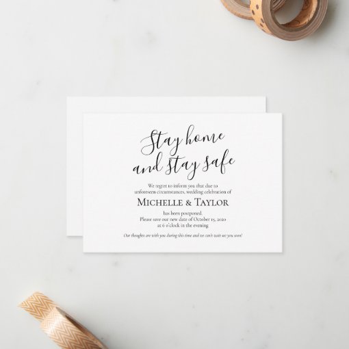 Elegant Minimalist Stay home and stay safe Card | Zazzle
