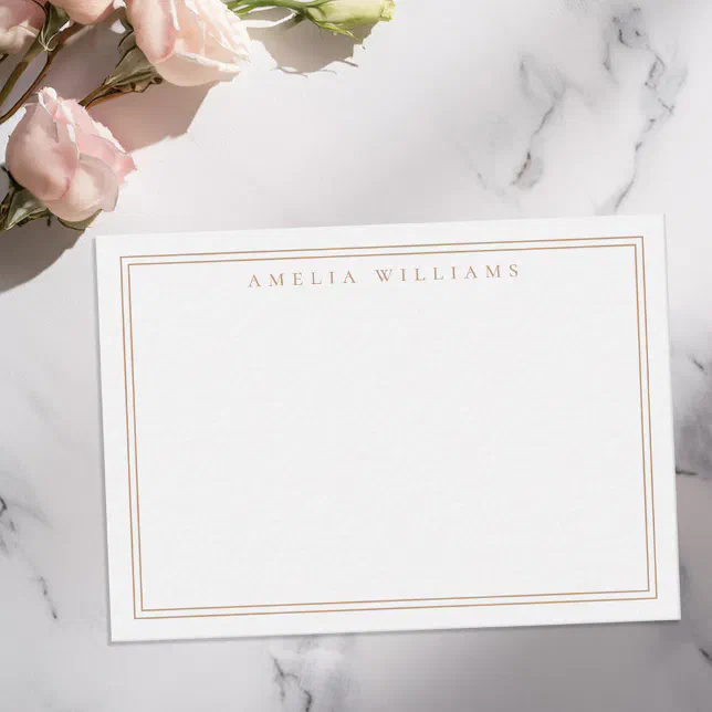 Elegant Minimalist Tan Two Border Note Card | Zazzle