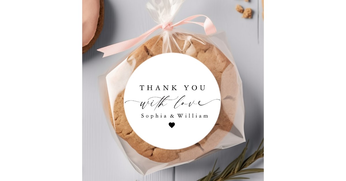Elegant Minimalist Thank You With Love Wedding Classic Round Sticker ...