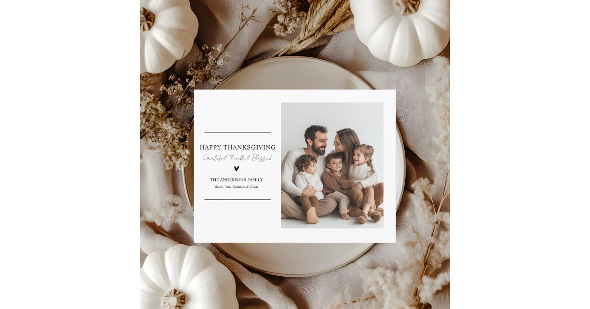 Elegant Minimalist Thanksgiving Family Photo Card | Zazzle