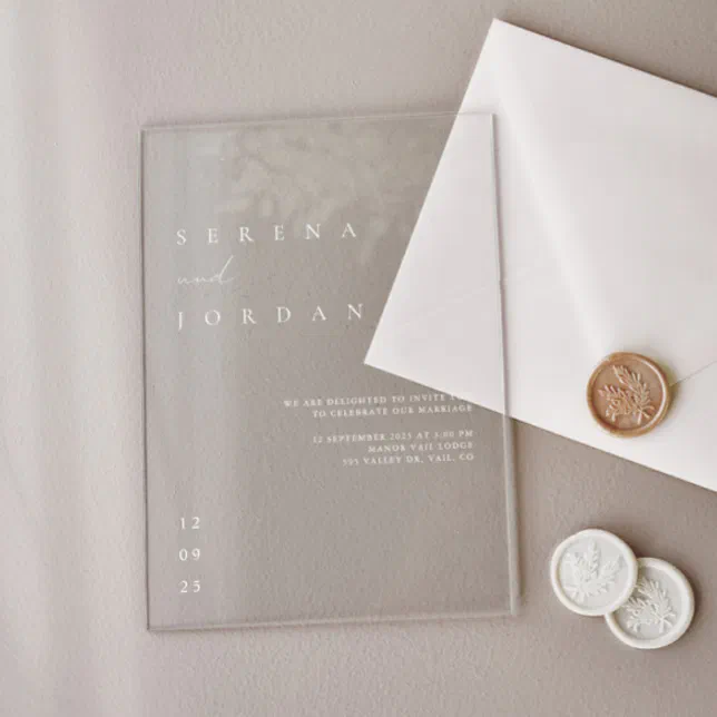Elegant Minimalist Transparent Wedding Acrylic Invitations | Zazzle