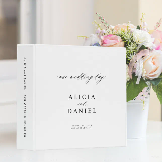 Elegant minimalist wedding memories photo album 3 ring binder | Zazzle