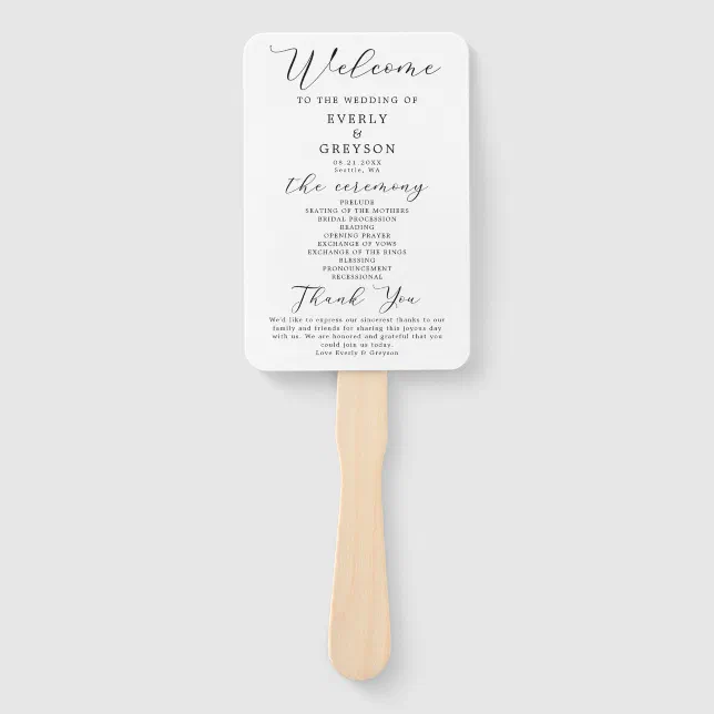 Elegant Minimalist Wedding Program Hand Fan | Zazzle