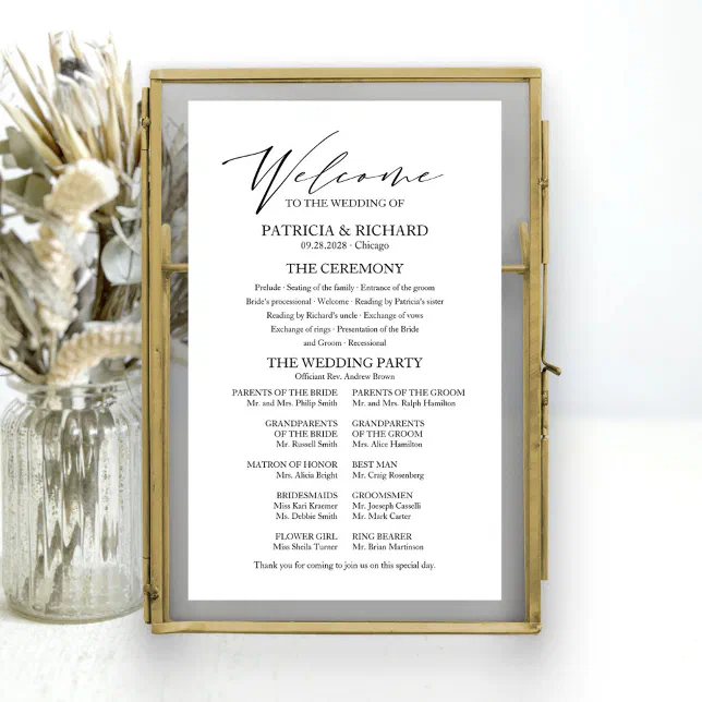 Elegant Minimalist Wedding Program Sign | Zazzle