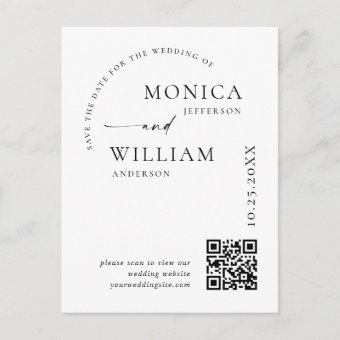Elegant Minimalist Wedding Save The Date QR code Postcard | Zazzle