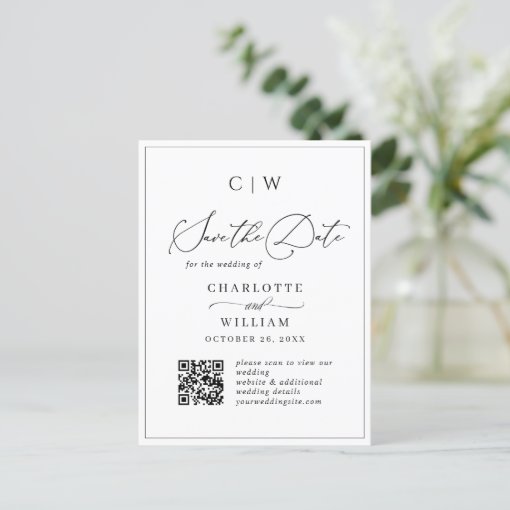 Elegant Minimalist Wedding Save the Date QR code Postcard | Zazzle
