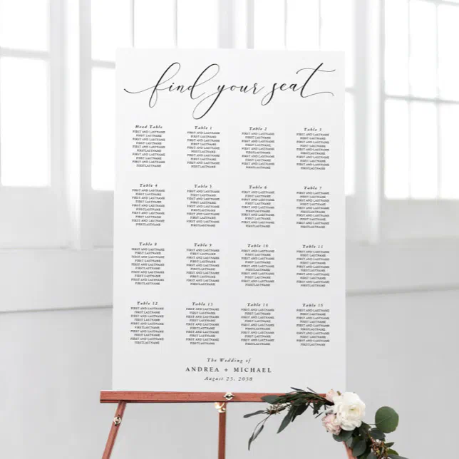 Elegant Minimalist Wedding Seating Chart Poster | Zazzle