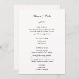 Elegant Minimalist Wedding Three Course Menu Invitation | Zazzle