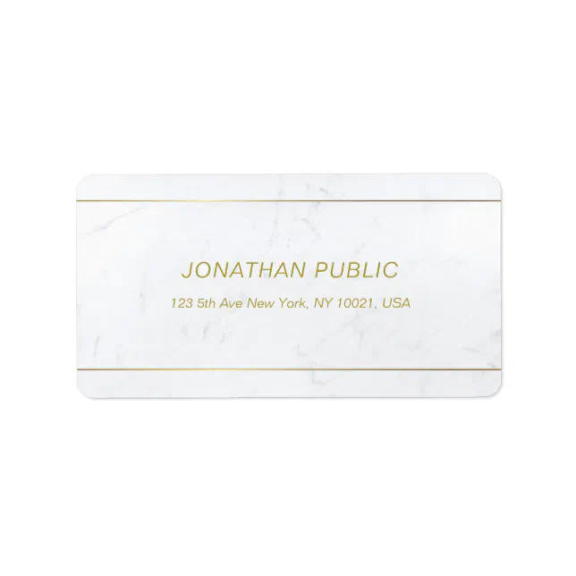 Elegant Minimalist White Marble Gold Text Modern Label | Zazzle