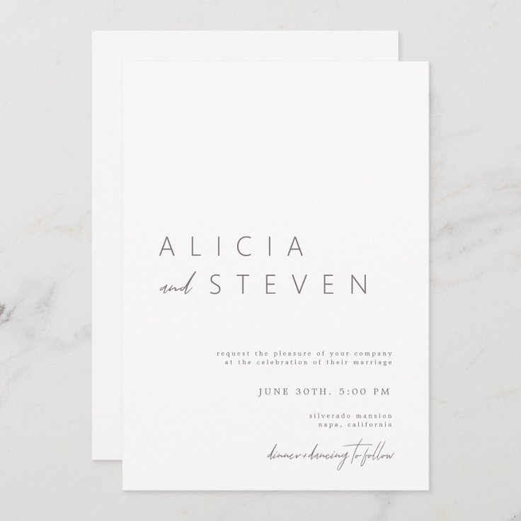 Elegant Minimalist White Modern Wedding Invitation | Zazzle