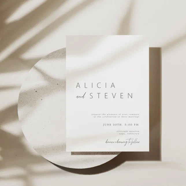 Elegant Minimalist White Modern Wedding Invitation | Zazzle