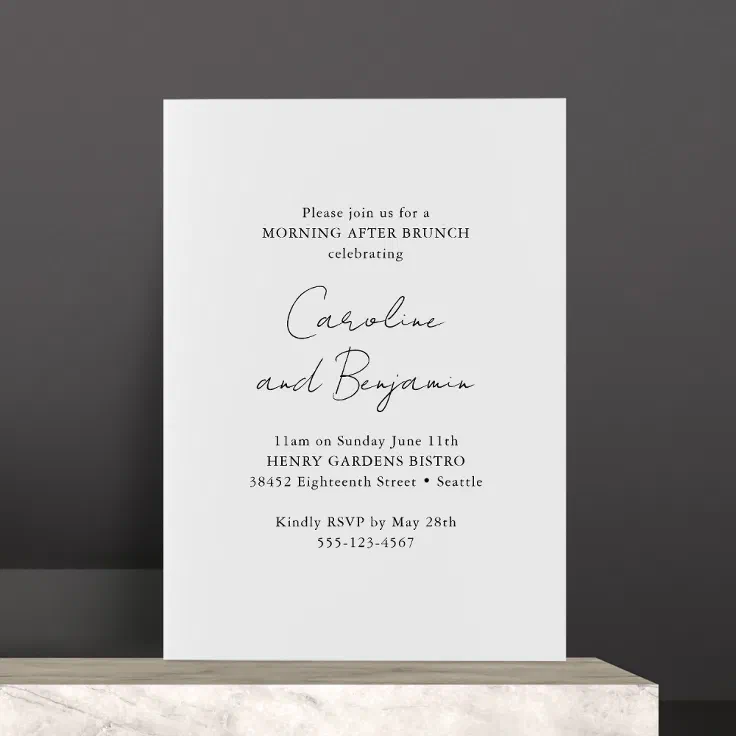 Elegant Minimalist White Morning After Brunch Invitation | Zazzle