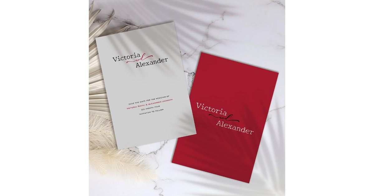 Elegant Minimalist With Red Accents Wedding Save The Date | Zazzle