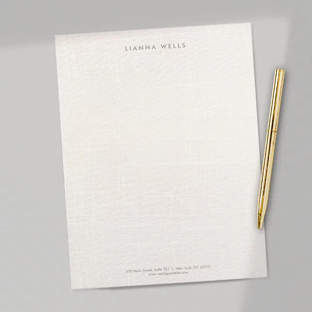 Elegant Minimalistic Personalized Linen (image) Letterhead | Zazzle