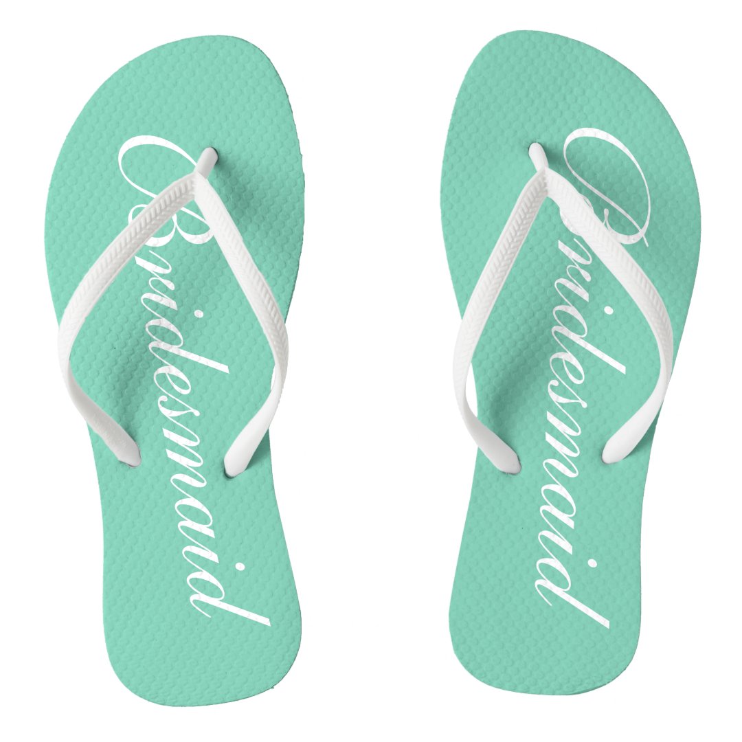 Elegant mint green bridesmaid wedding flip flops | Zazzle