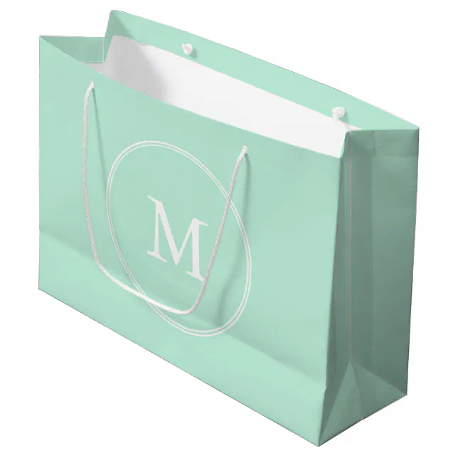 Elegant Mint Green Color Monogram Modern Template Large Gift Bag | Zazzle
